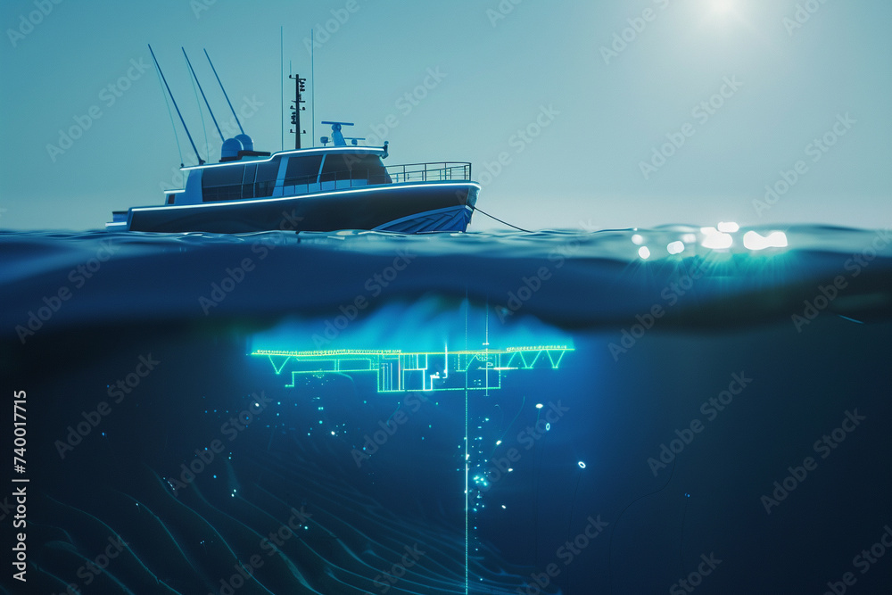 3d render of an AI powered boat mapping the ocean floor Stock ...