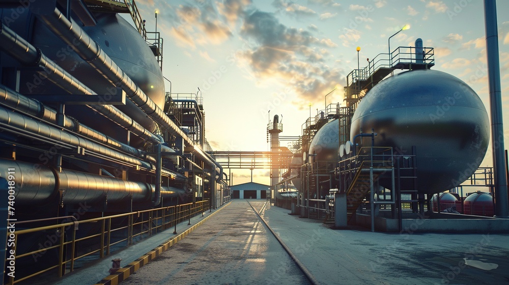 Hydrogen Power Plant, Large Steel Tanks and Pipes. Factory, Industry ...