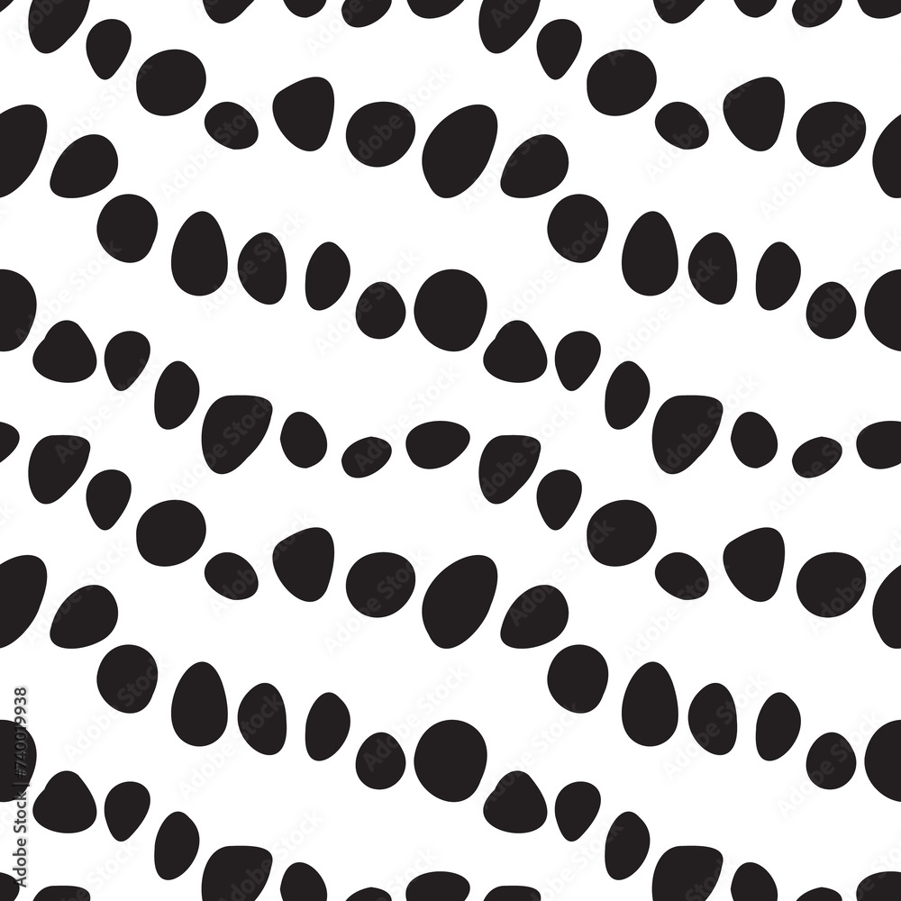 Pebble like black spots diagonally lined in seamless pattern. Black ...