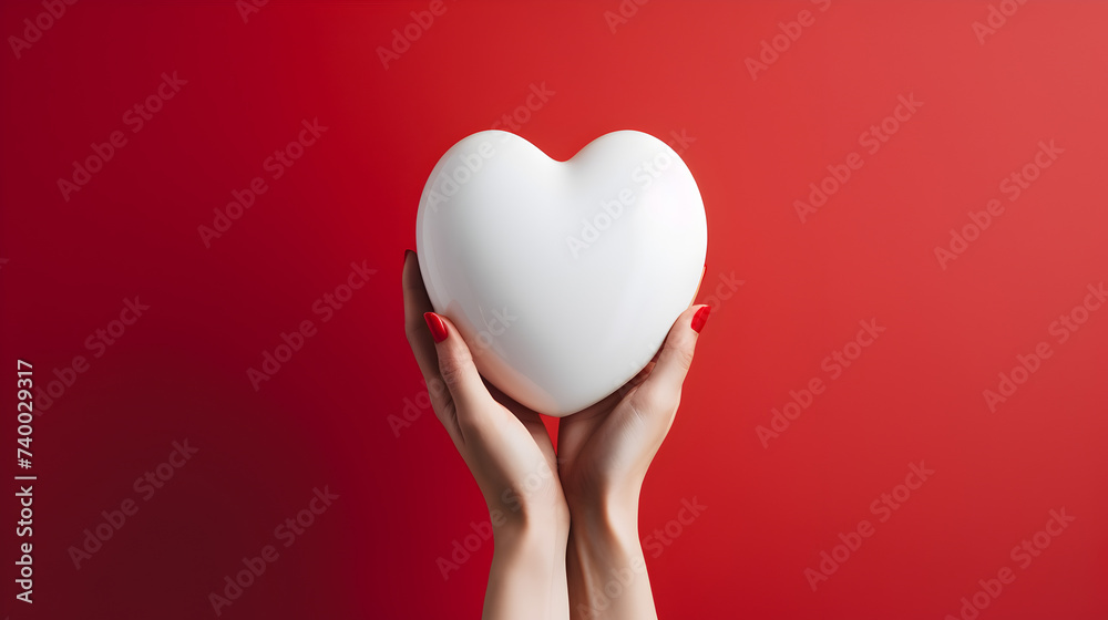 Teenage girl hands with red heart toy isolated on white. valentine's ...