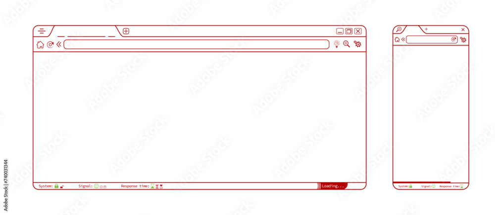 Red transparent internet browser phone app webpage, blank website ...