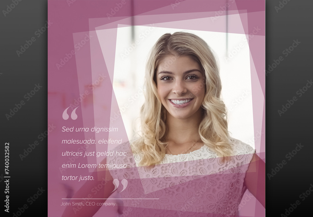 Profile photo with a purple square frame with quote template Stock ...