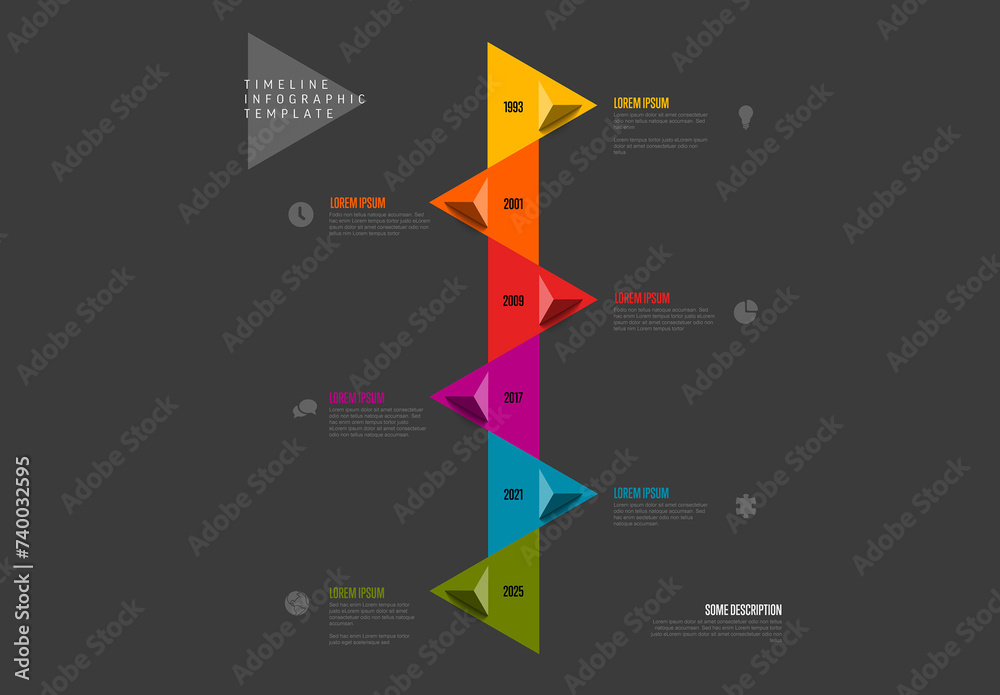 Dark Infographic vertical timeline template with left and right ...