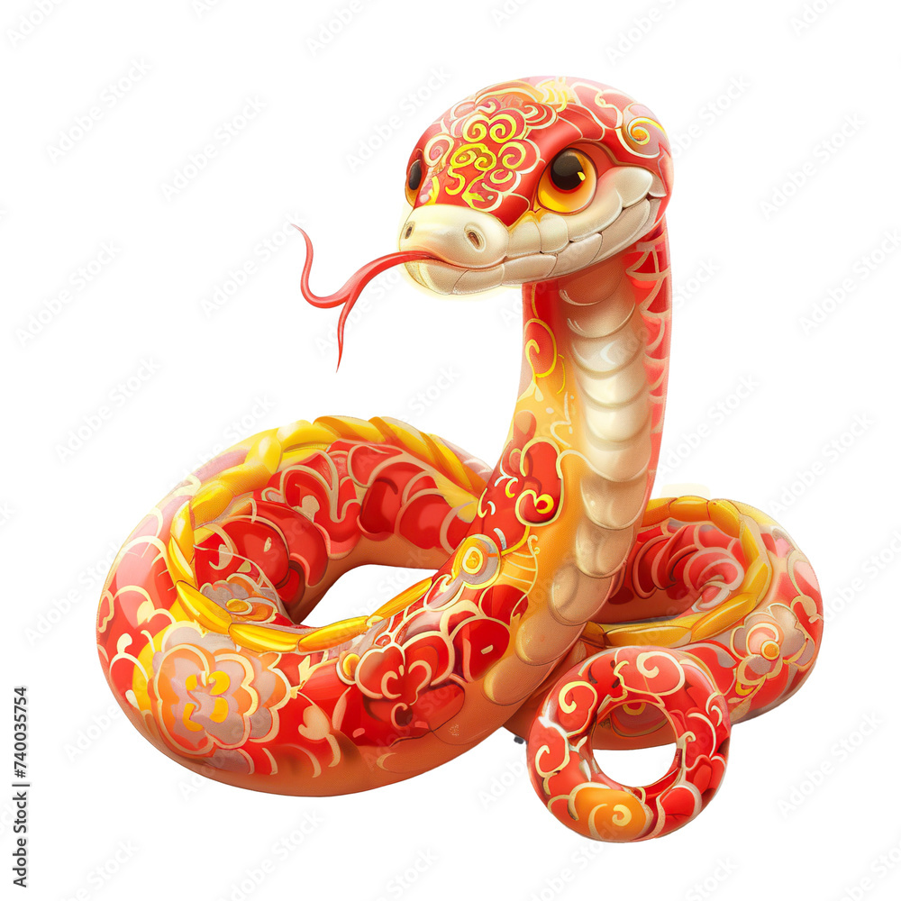 concept art of a cute chinese snake for lunar new year. Red and yellow ...