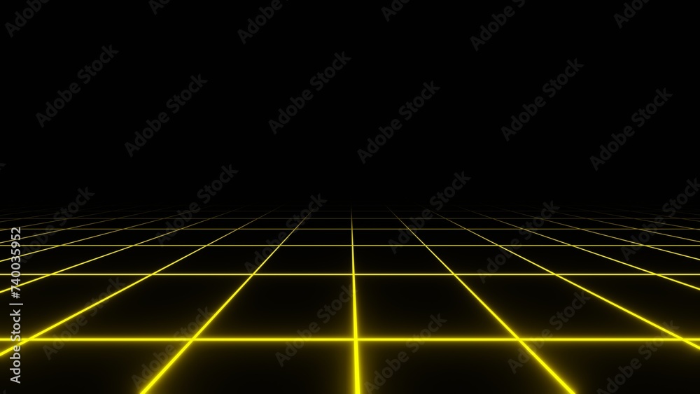 3d retro neon yellow abstract grid background with laser lines ...
