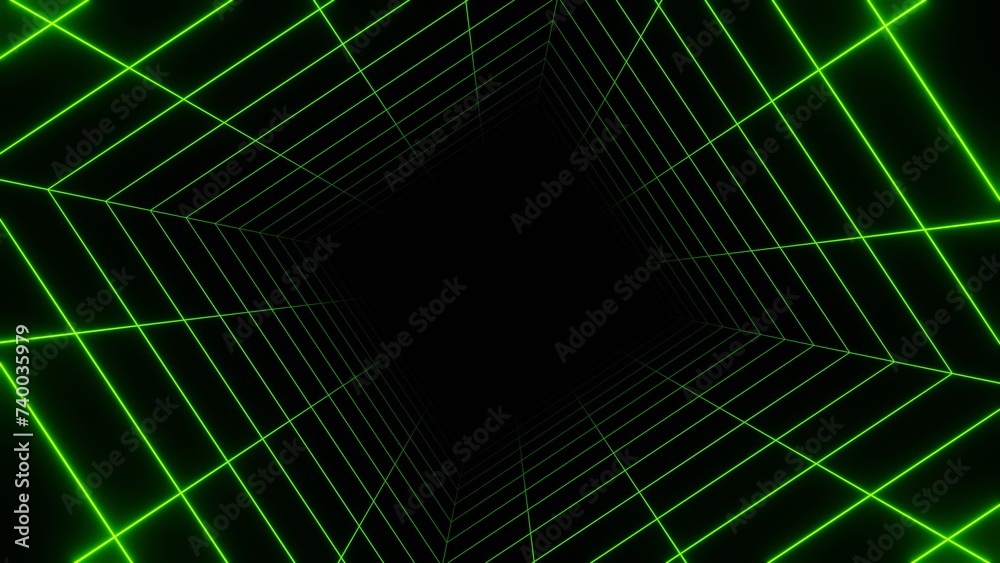 Abstract Perspective 3D neon green Grid Room. Screen Graph Paper Sheet ...