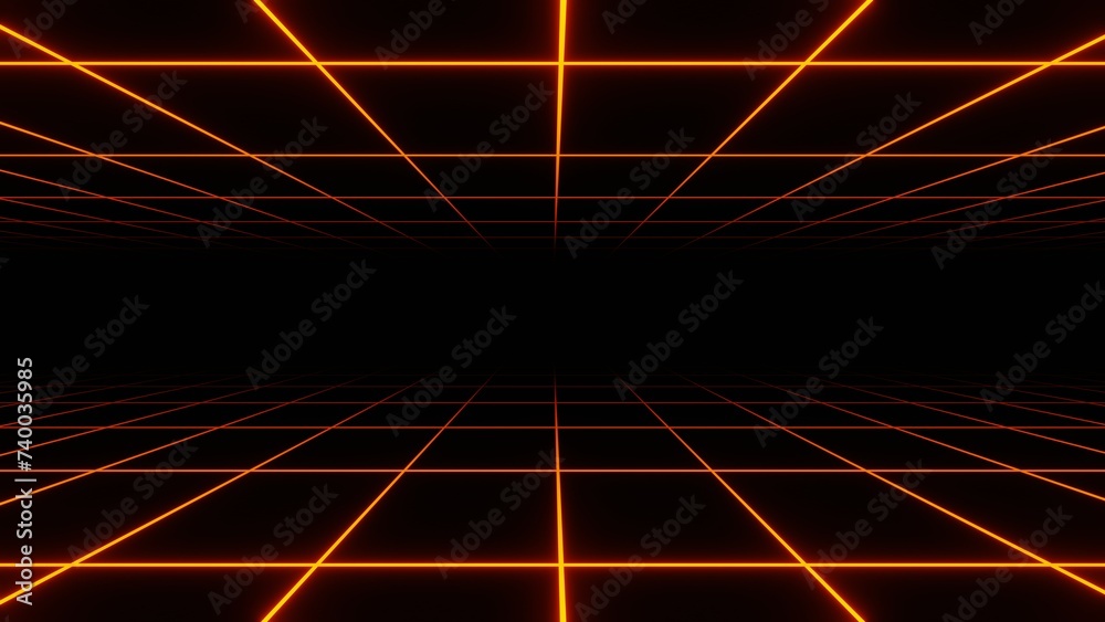 3d retro neon red orange abstract background with laser lines ...