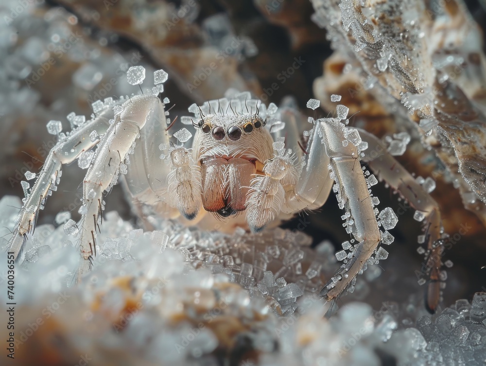 Cytoskeleton filaments in hoarfrost on a spiders lair with the ...