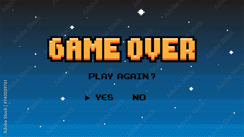 Game Over with starry sky on background. Pixel art 8-bit retro video ...