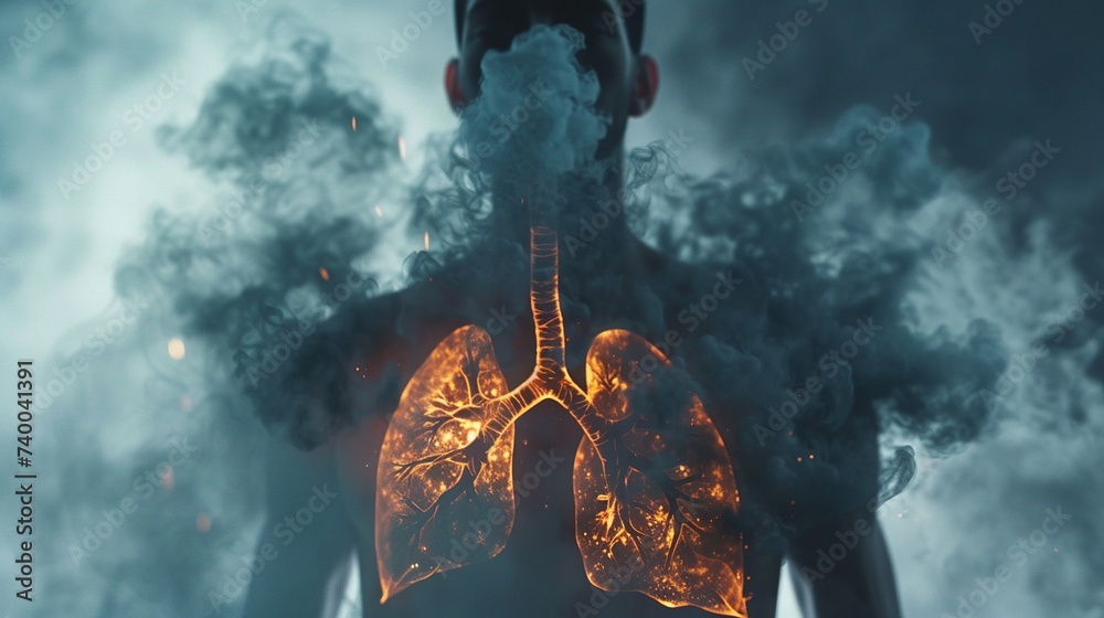 Sick smoker's dark lungs damaged from tobacco and smoke, lung diseases ...