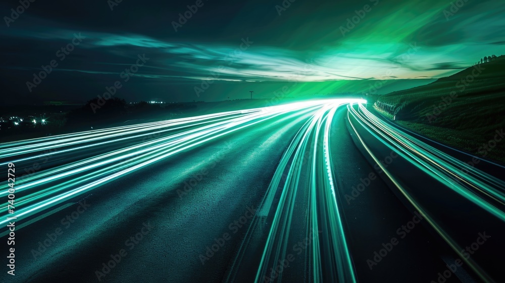 Green traffic light on the road, a concept of road transport using ...