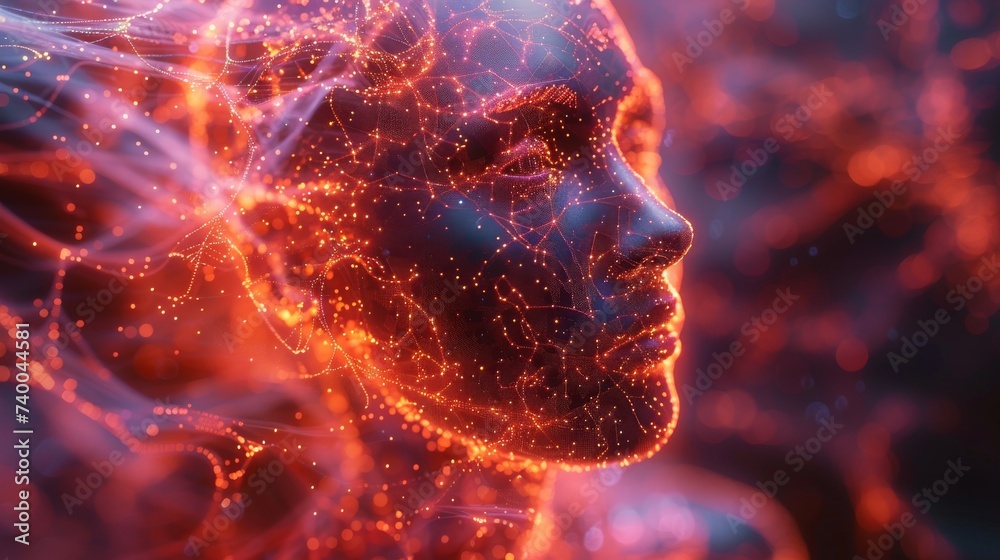 Geometric brain encased in a neural mesh network interface visualized ...