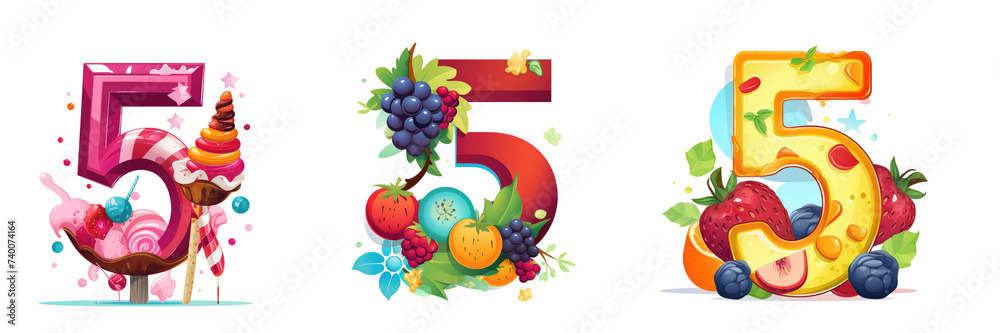 Number 5 cartoon realistic raster illustra, Isolated Transparent ...