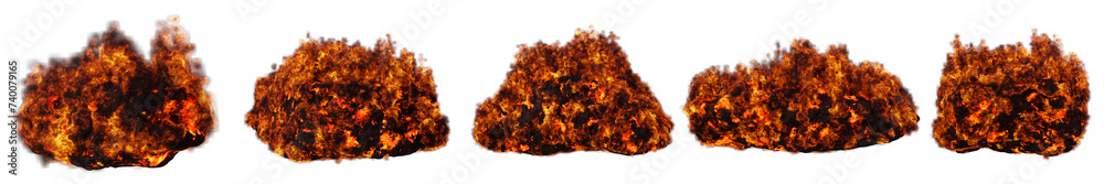 Set of fire rock or magma stone shape with isolated on transparent ...