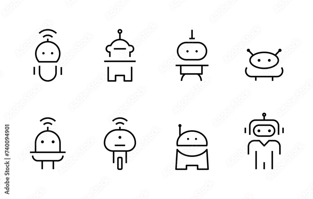 Bots icon. Cute modern robots Virtual online support. Artificial ...