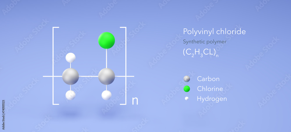 polyvinyl chloride molecule, molecular structures, synthetic polymer ...