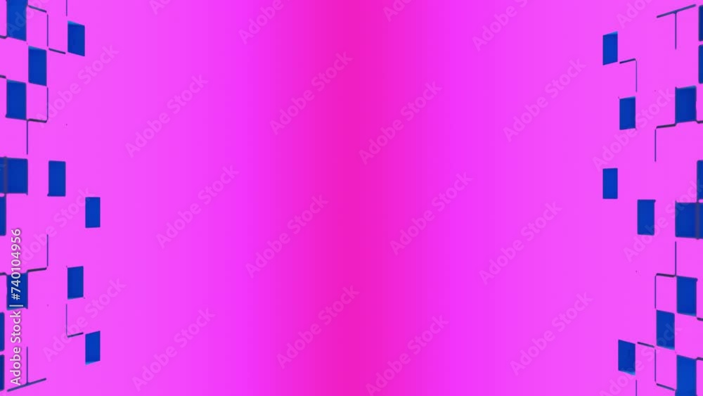 Blue cubic particles form a pink corner that closes green screen and ...