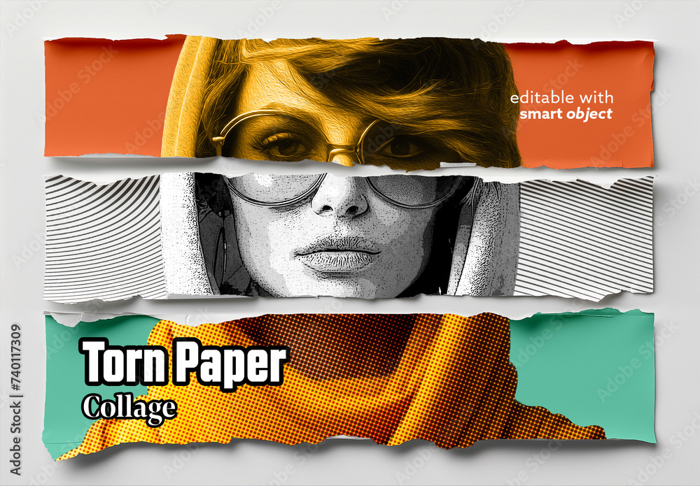 Torn Paper Collage Effect. Some Elements are AI Generated Stock ...
