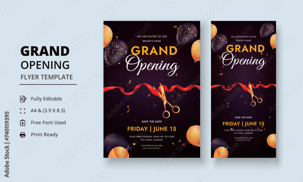 Grand Opening Flyer Template, Realistic grand Opening Invitation ...
