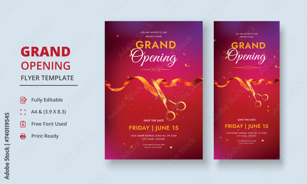Grand Opening Flyer Template, Realistic grand Opening Invitation, Inauguration Flyer Template ...