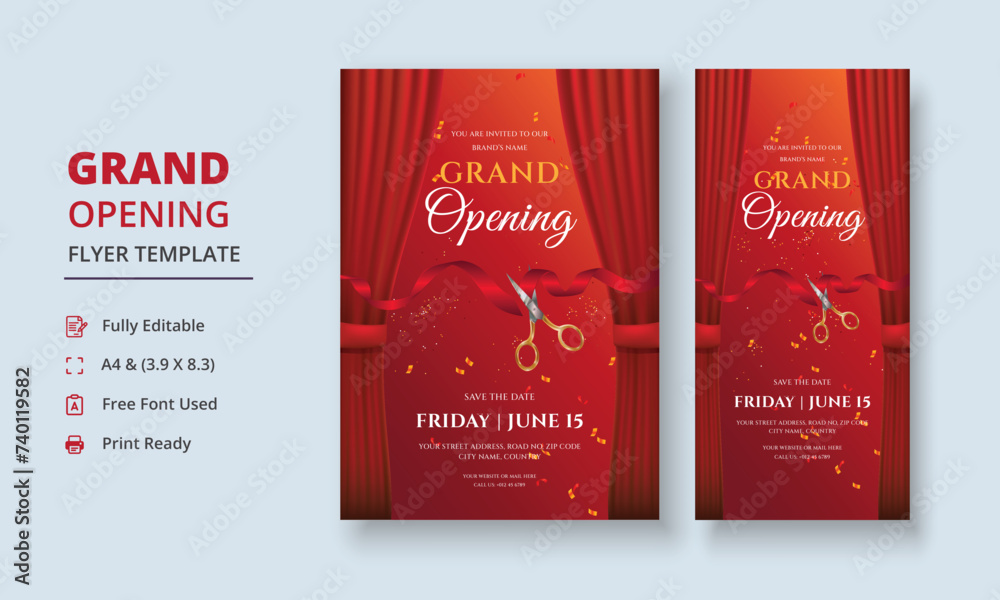 Grand Opening Flyer Template, Realistic grand Opening Invitation ...