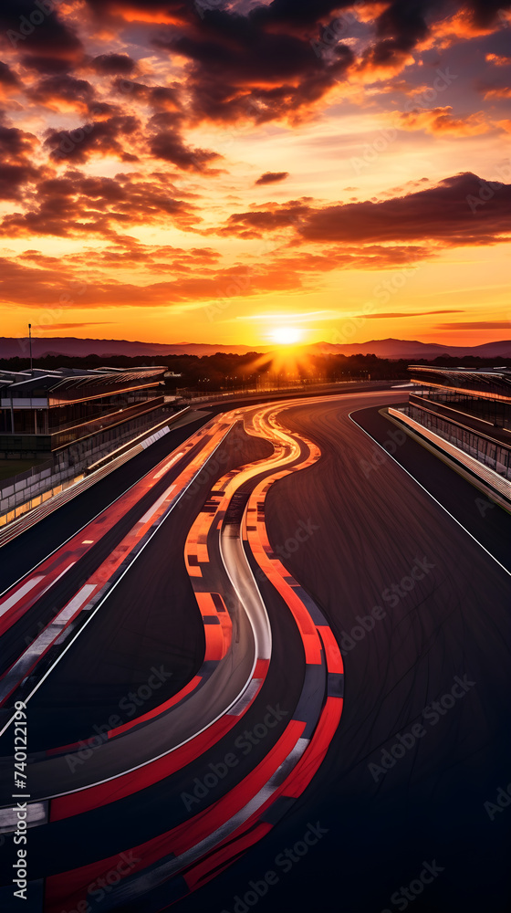 Sunset Serenity: A Majestic View of an Empty GT Race Track Waiting for ...