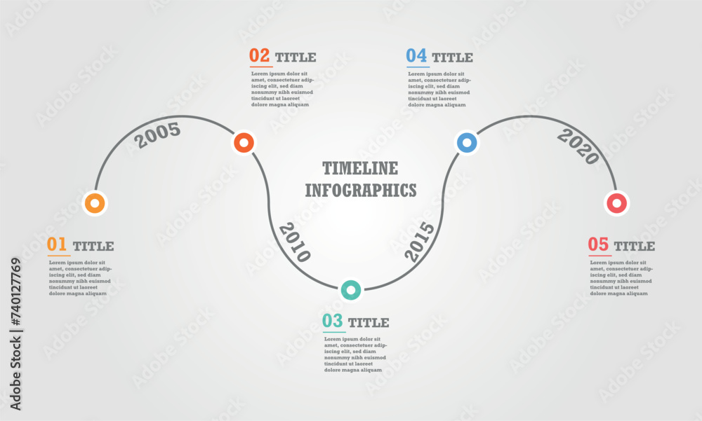 Snake timeline steps infographics, vector flat color, business template ...