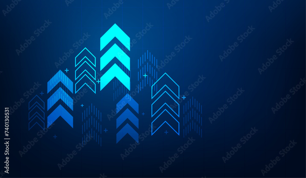 business arrow up growth technology on grid line dark blue background ...