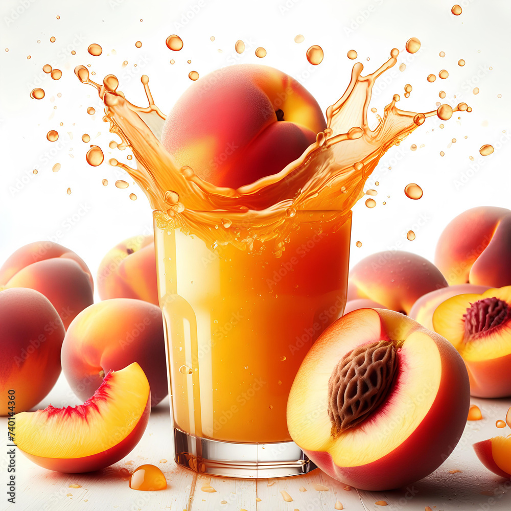 peach falling into a glass of peach juice beautiful splash of juice ...