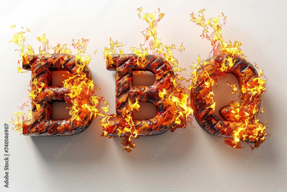 word bbq composed of burning fire. The flames create a striking visual ...