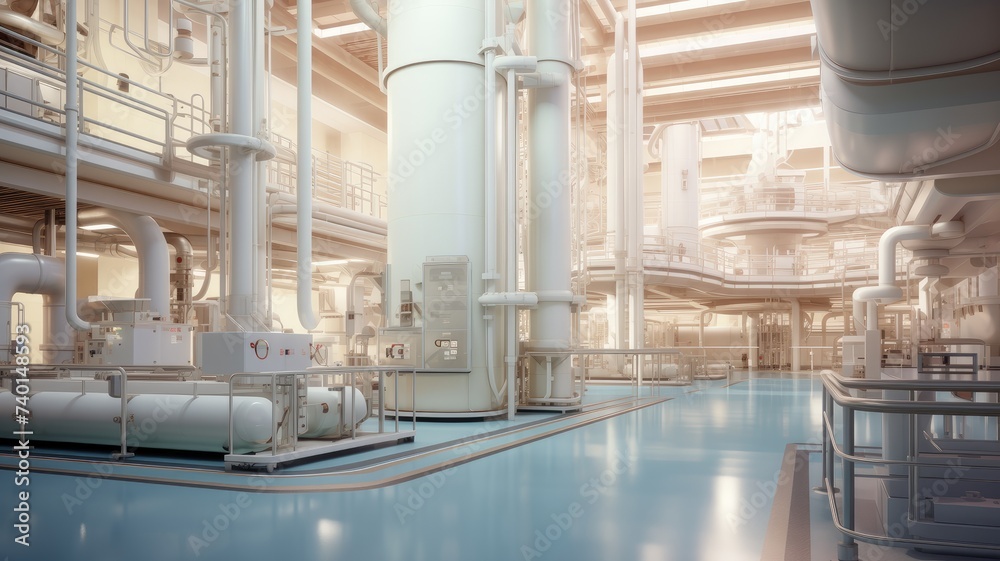 an industrial factory producing whey protein, featuring futuristic ...