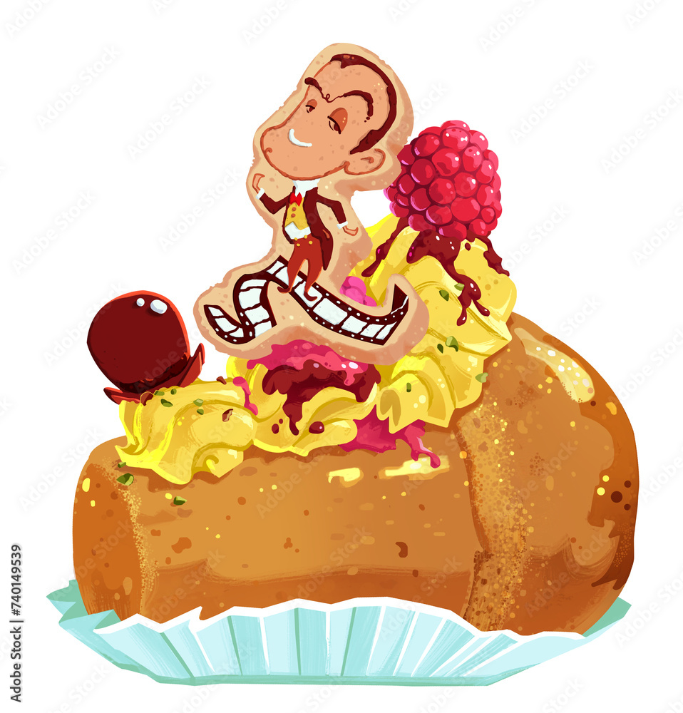 Babà al rum con crema alla vaniglia, "Biscotto Totò"glassato e lampone ...