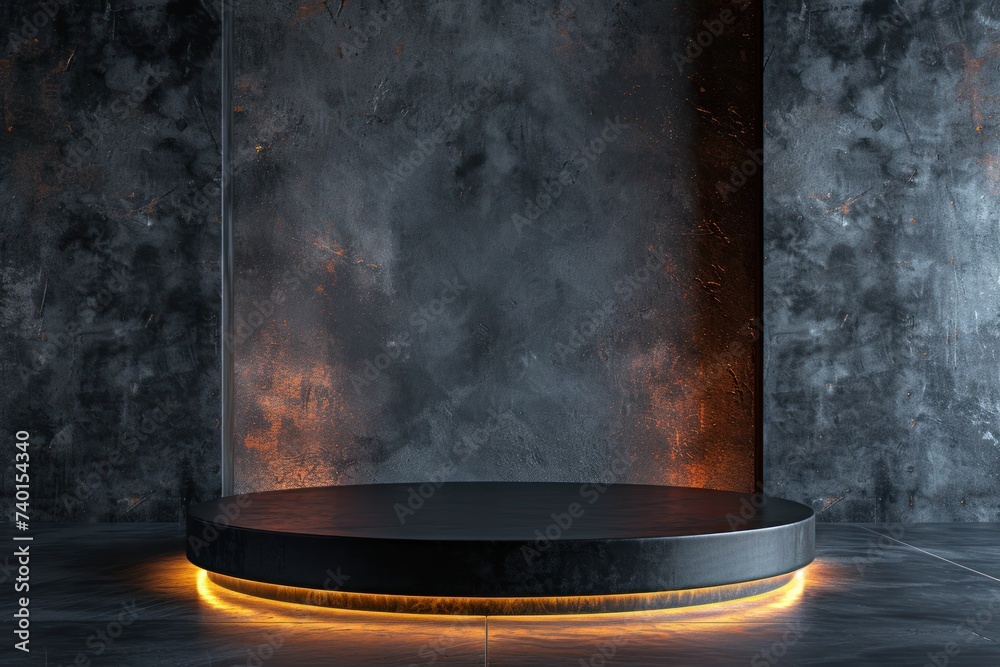 Contemporary minimalist design featuring a low round table with ambient ...