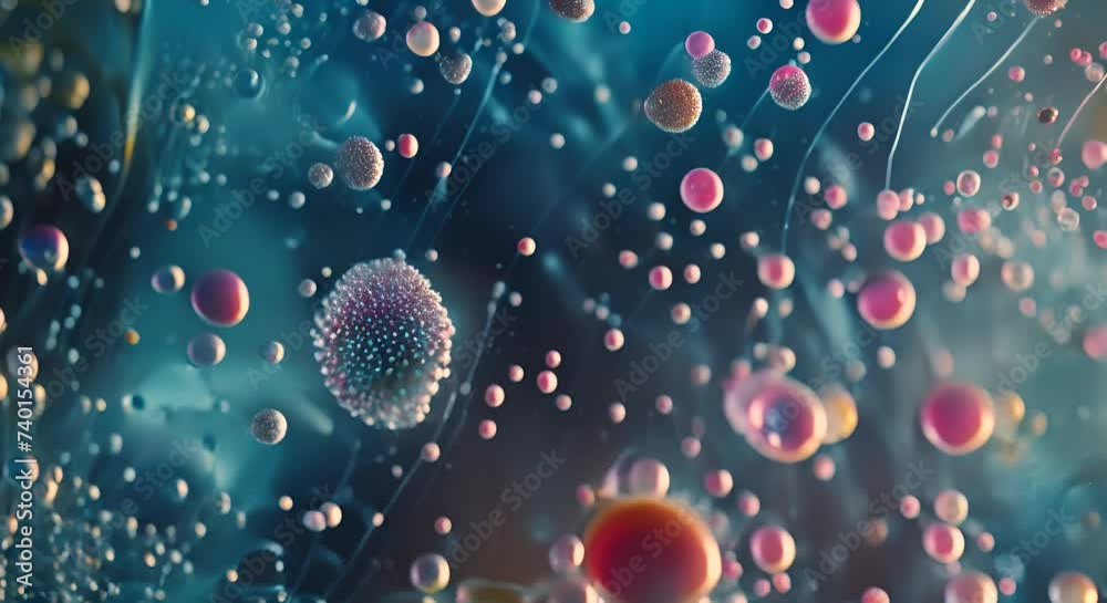 A complex ecosystem at the microscopic level, where a variety of ...