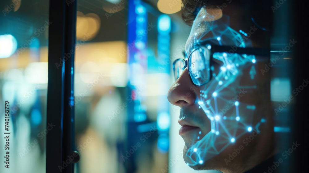 A facial identification process at an airport security checkpoint ...