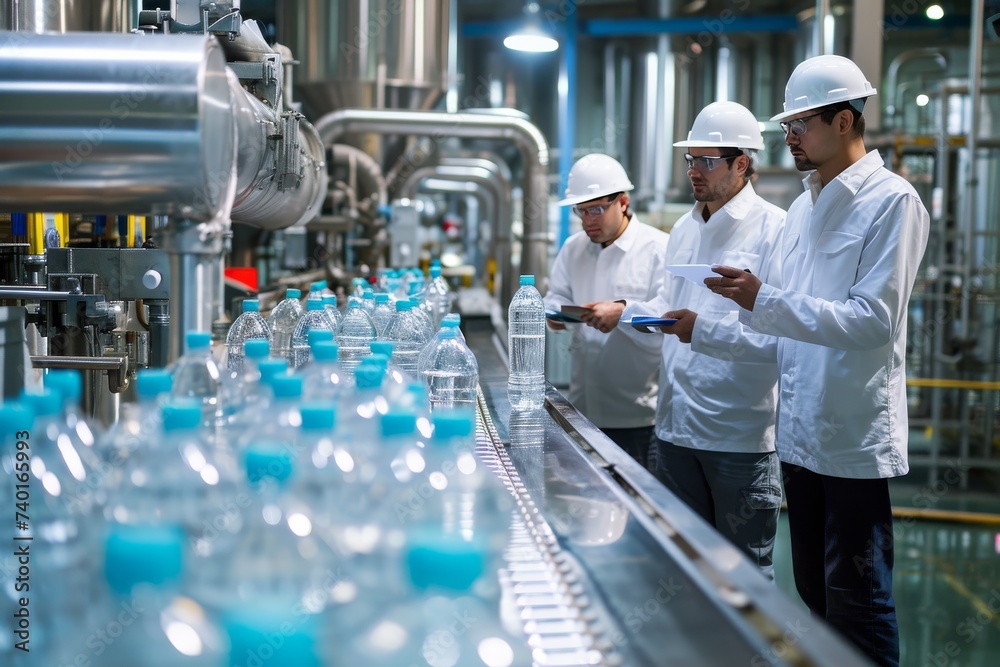 Foto de Modern factory process with team of service engineer in a water ...