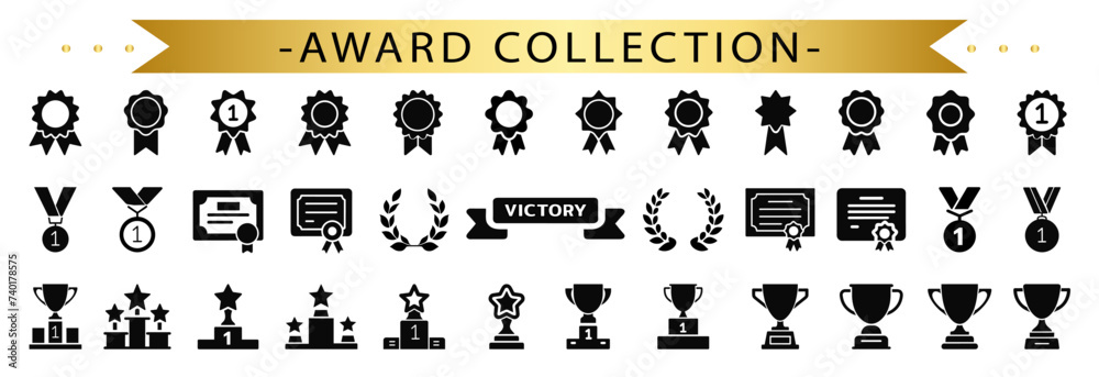 Award symbols collection. Trophy cup, medal, winner prize icon. Winning ...