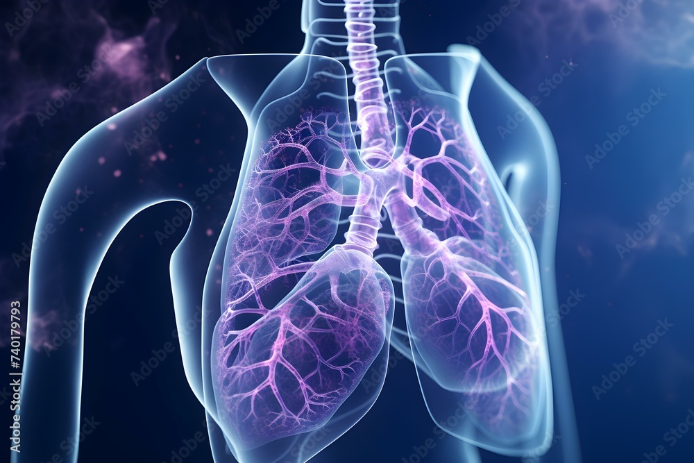 Visual representation of human lungs as hologram showing Xray and D ...