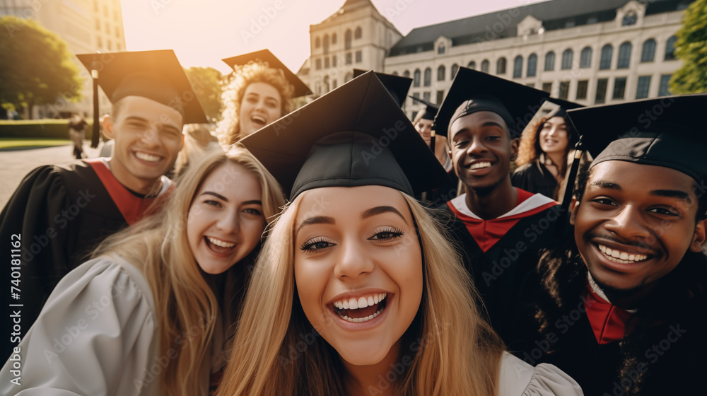 Group of students stands in front of the university building on ...