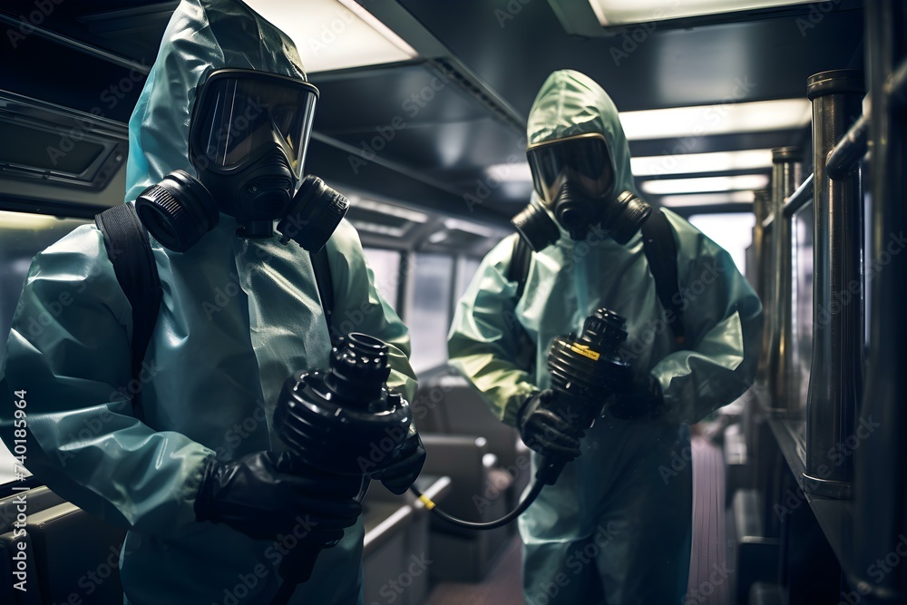 Protectivesuited team sanitizes radiation zone highlighting ...