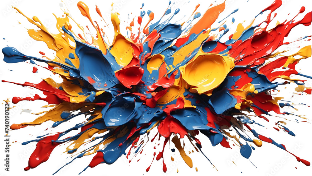 Vibrant paint splashes in bold primary colors, intersecting and ...