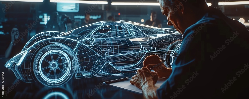 In the workshop, an engineer meticulously sketches out the plans for a ...