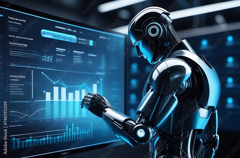 Businessman touch automated data management system to create reports ...