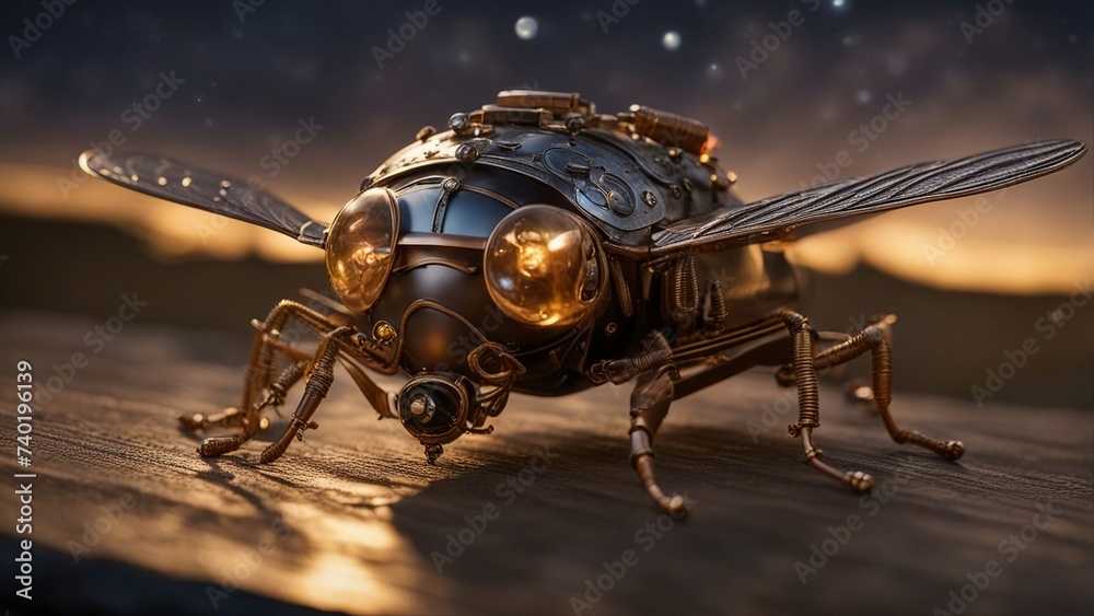 fly on the ground _A steampunk flashing firefly - lightning bug. The ...