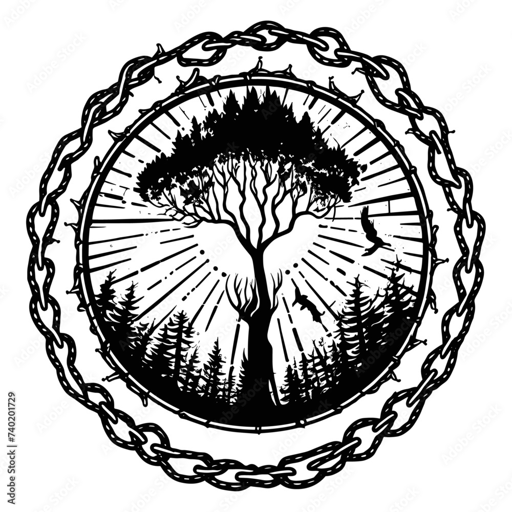 Yggdrasil tree, vector isolated on white background, tree silhouette ...