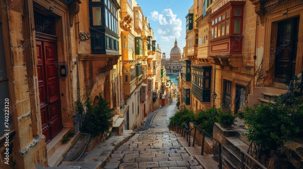 Maltese Ghonnella in Valletta's old streets, baroque architecture ...