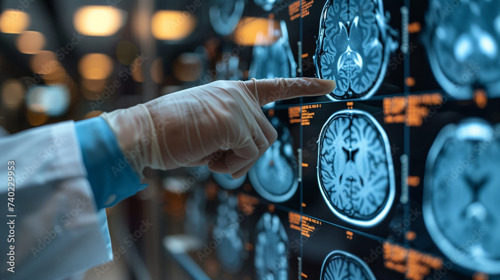 Hand of a neurologist doctor analyzing the diagnosis of a patient with ...