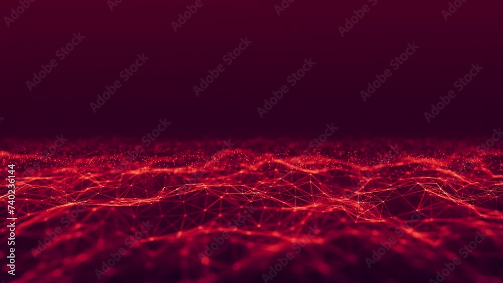 Color animated polygonal space. Futuristic wave with dots and lines. Structure of connection ...
