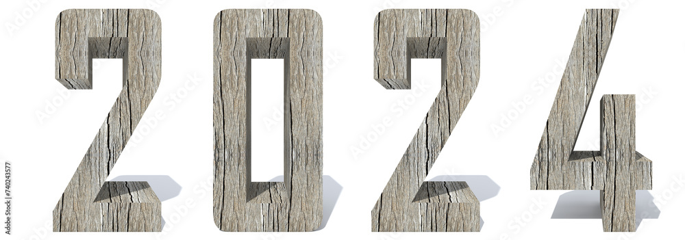 Concept or conceptual 2024 year made of wood or wooden font isolated on ...