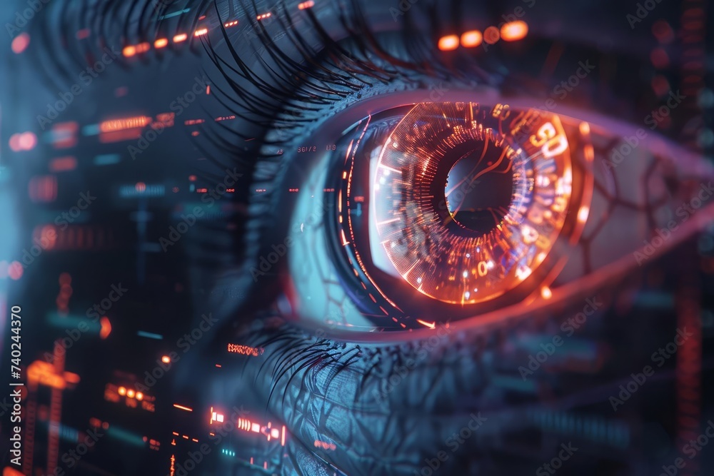 Futuristic security concept with a high-definition digital eye scanning ...